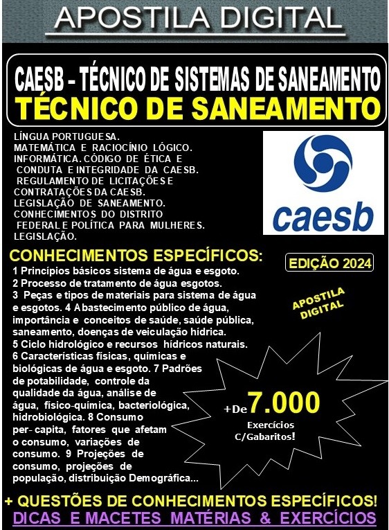 Apostila CAESB DF - Técnico de Sistemas de Saneamento - Técnico de SANEAMENTO - Teoria + 7.000 ...
