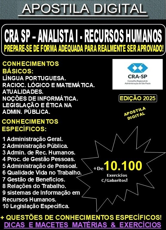 Apostila CRA SP - Analista I - RECURSOS HUMANOS - Teoria + 10.100 ...