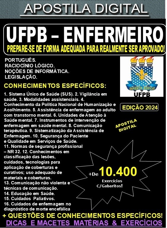 Apostila UFPB - ENFERMEIRO - Teoria + 10.400 Exercícios - Concurso 2024 | Editora Multimídia