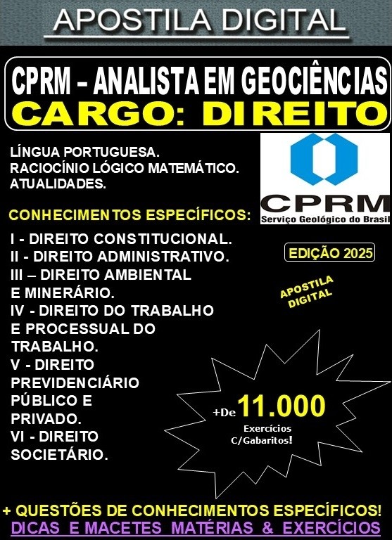 Apostila CPRM - Analista em Geociências - DIREITO - Teoria + 11.000 Exercícios - Concurso 2025 ...