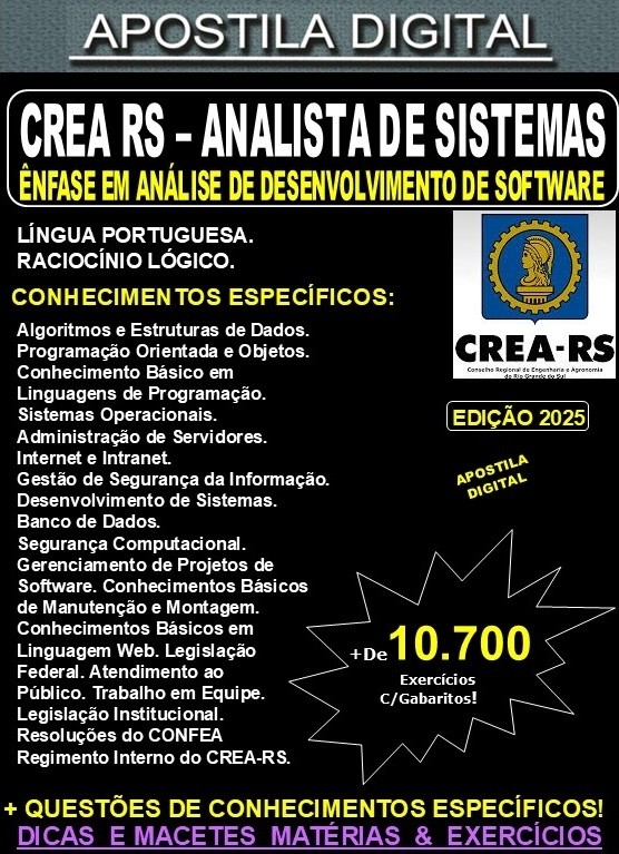 Apostila CREA RS - ANALISTA de SISTEMAS - ANÁLISE E DESENV. de SOFTWARE ...
