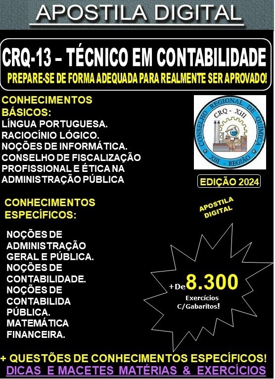 Apostila CRQ-13 - TÉCNICO EM CONTABILIDADE - Teoria + 8.300 Exercícios - Concurso 2024 | Editora ...