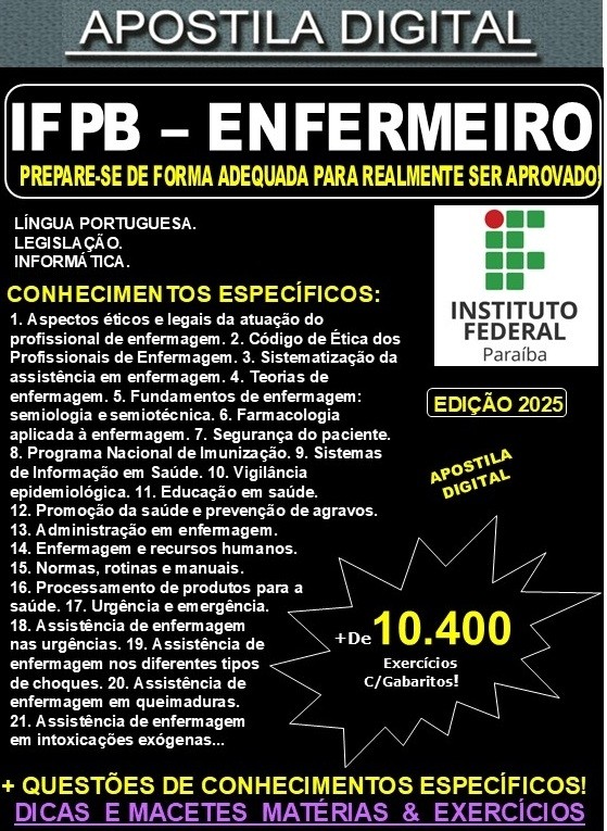Apostila IFPB - ENFERMEIRO - Teoria + 10.400 Exercícios - Concurso 2025 | Editora Multimídia