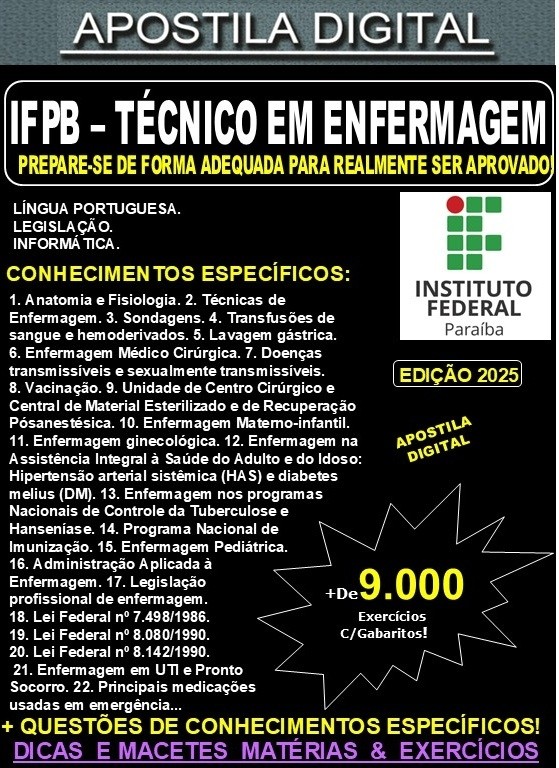 Apostila IFPB - TÉCNICO em ENFERMAGEM - Teoria + 9.000 Exercícios - Concurso 2025 | Editora ...