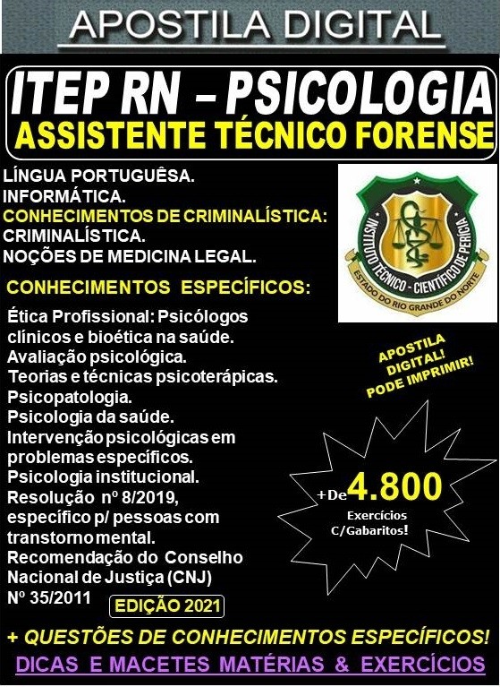 Apostila ITEP RN - Assistente Técnico Forense - PSICOLOGIA - Teoria + 4.800 Exercícios ...