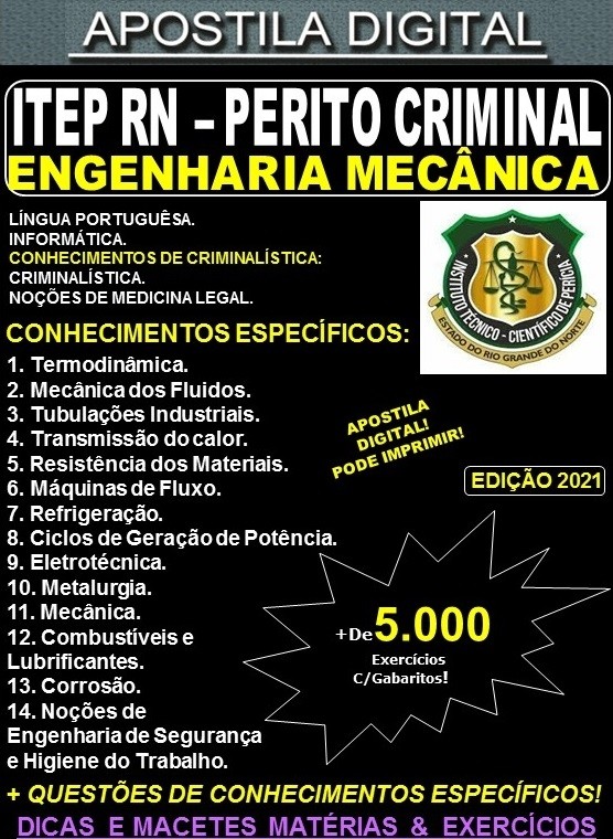 Apostila ITEP RN - Perito Criminal - ENGENHARIA MECÂNICA - Teoria + 5.000 Exercícios - Concurso ...