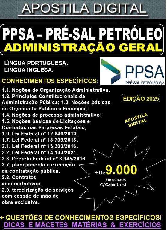 Apostila PPSA - PRÉ-SAL - AGC - ADMINISTRAÇÃO GERAL - Teoria + 9.000 ...