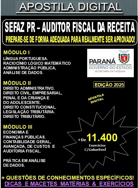 Apostila SEFAZ PR - AUDITOR FISCAL da RECEITA - Teoria + 11.400 ...