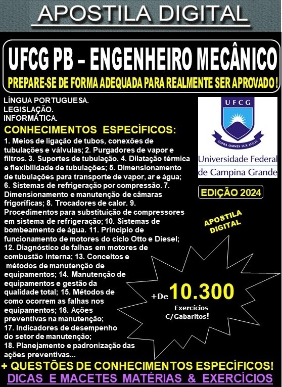Apostila UFCG PB - ENGENHEIRO / Área: ENGENHARIA MECÂNICA - Teoria + 10 ...